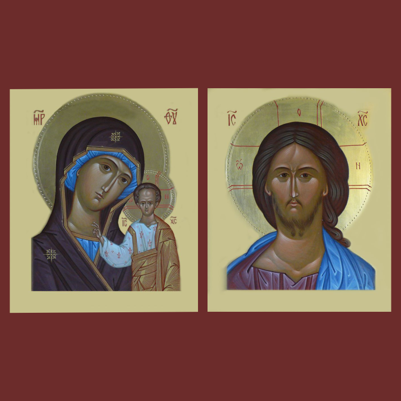 Hand-painted icon of Jesus Christ and Abbat Mina - artorthodox.com